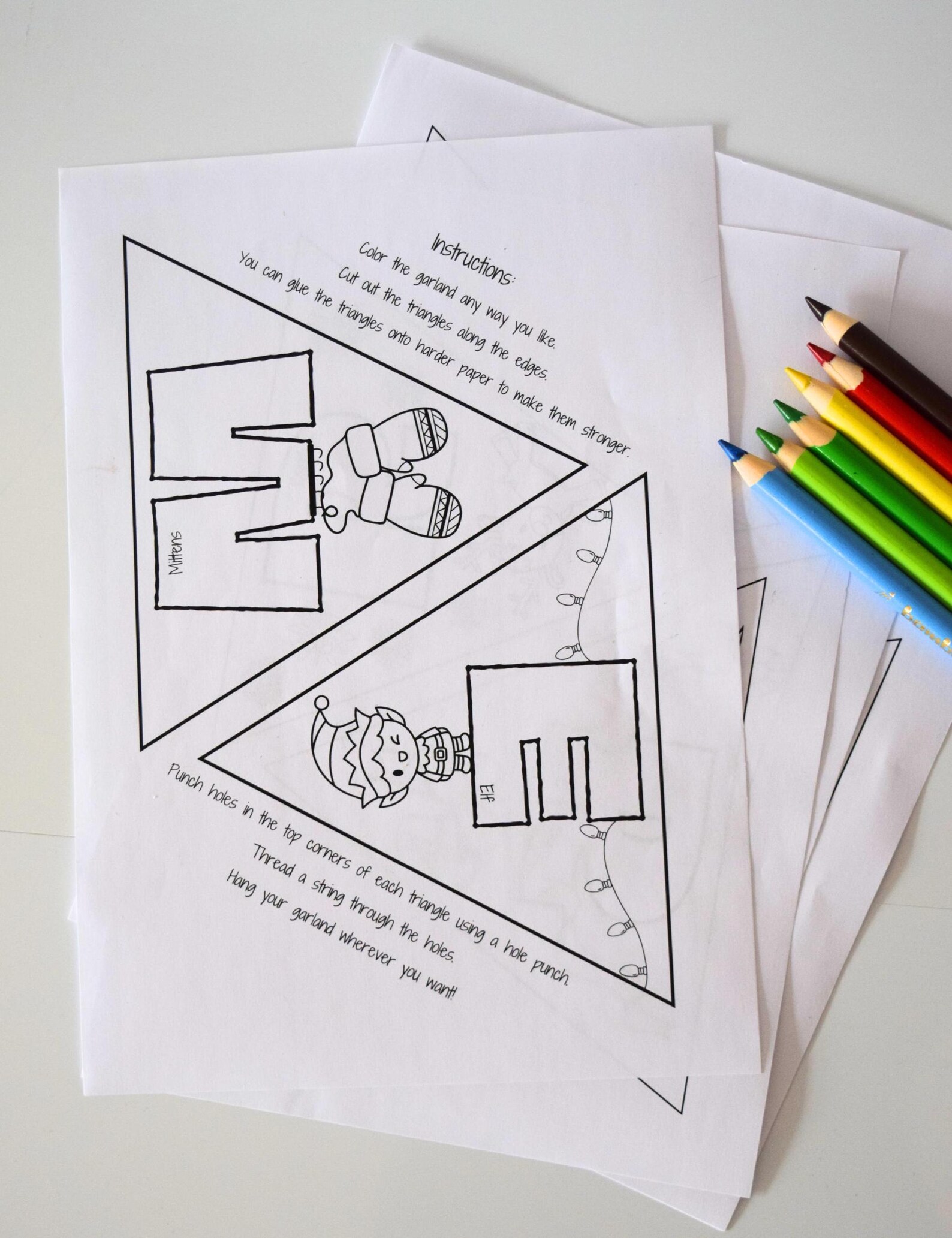 Printable DIY Christmas Garland Holiday Wallbanner, Advent Paper Craft ...