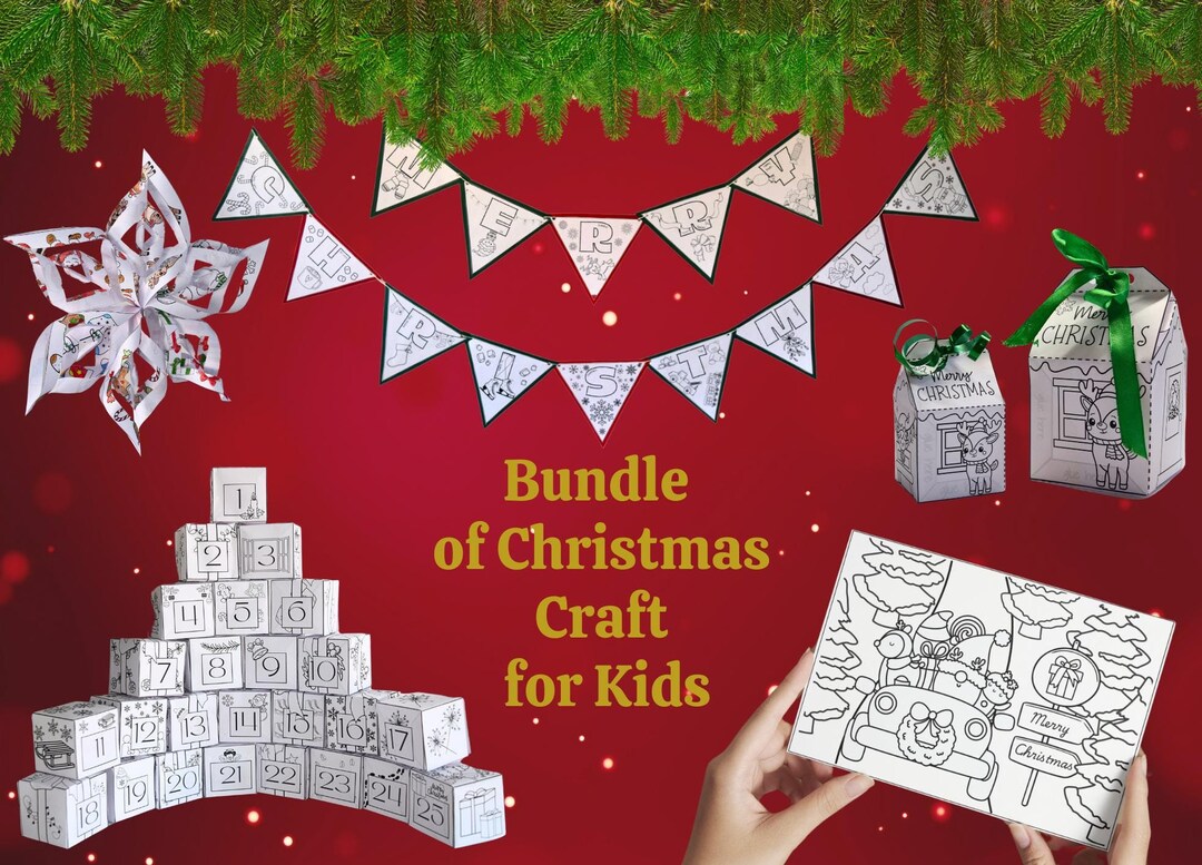 Christmas Paper Craft Kids Printable Advent Countdown Kit Eve Gift Box ...