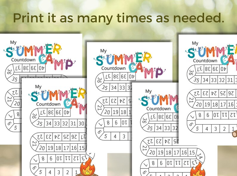 Summer Camp Countdown for Kids Printable Vacation Activity Calendar PDF ...