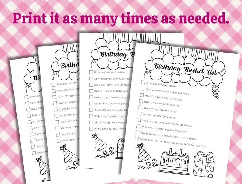 Birthday Bucket List for Girl Printable Party Checklist Template Indoor ...