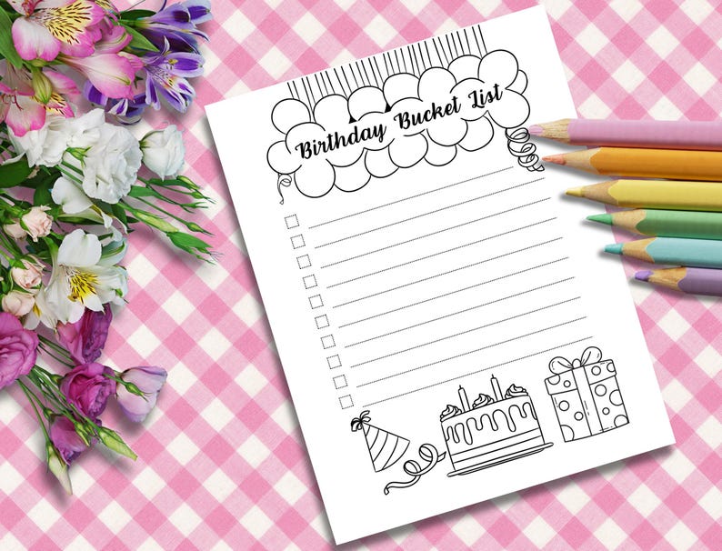 Birthday Bucket List for Girl Printable Party Checklist Template Indoor ...