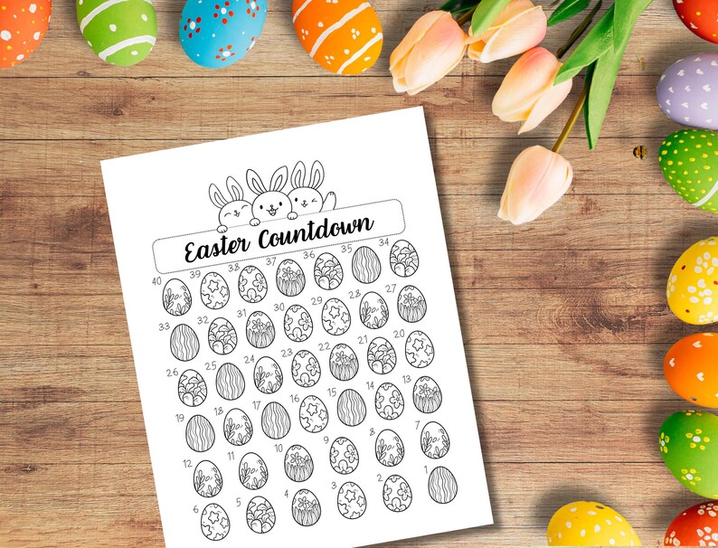 Easter Countdown for Kids Printable Calendar 30 Days Holiday Activity PDF Coloring Bunny Egg ...