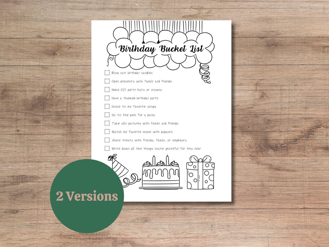 Kids Birthday Bucket List Template, Printable to Do Ideas Pages ...