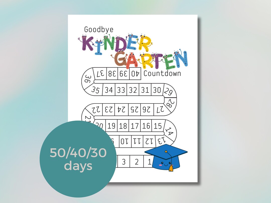 Last Day of Kindergarten Countdown Printable End of School Tracker ...