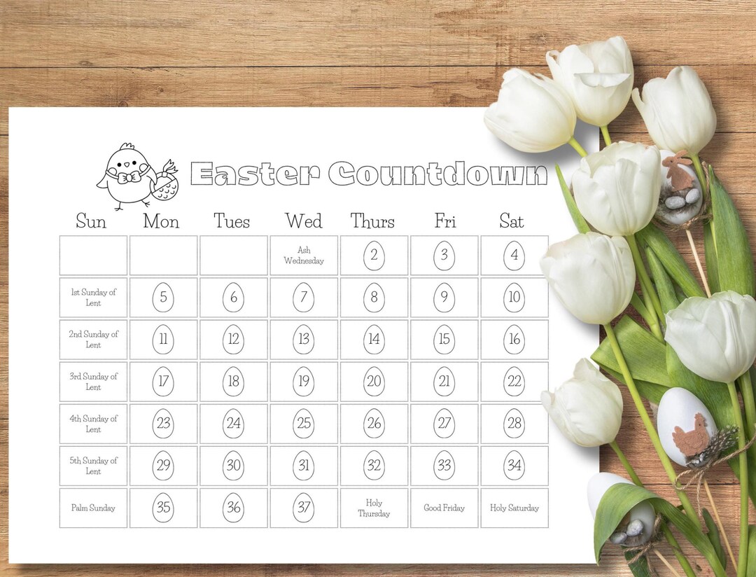Easter Countdown Calendar Printable for Kids Lenten Season Coloring ...