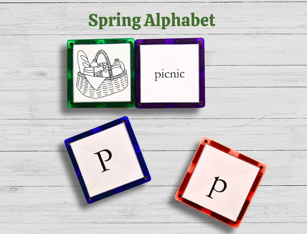 Magnetic Tile Topper Spring Alphabet for Kids, Printable Tiles Sticker ...
