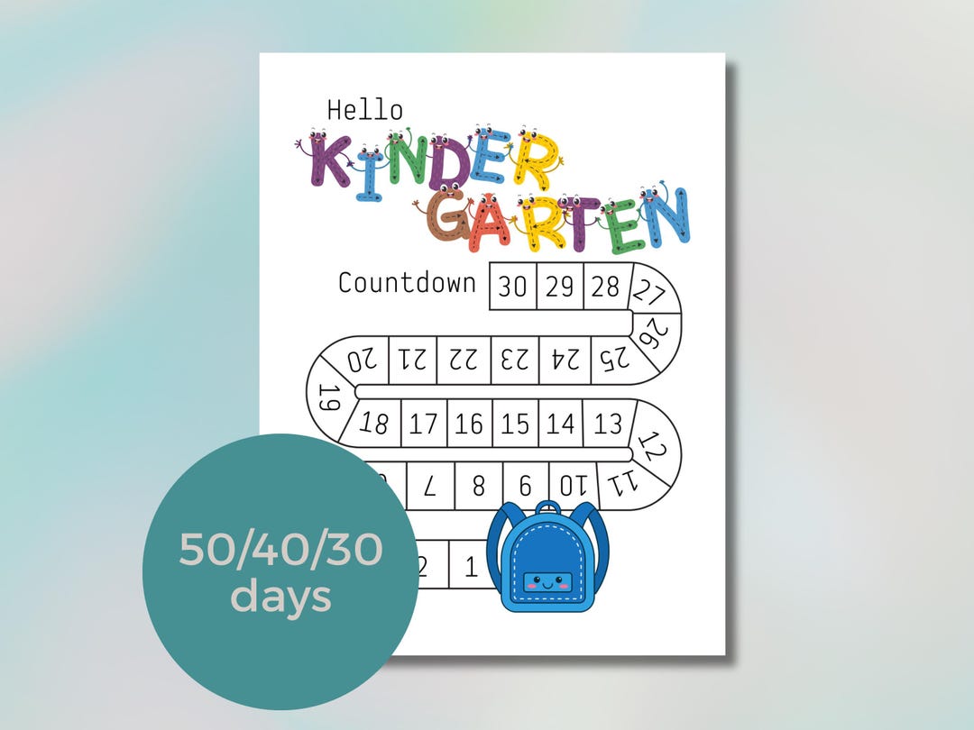 First Day of Kindergarten Countdown Printable Gift for Kids First Day ...