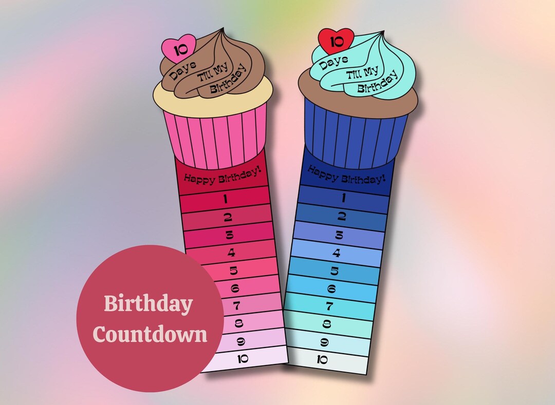 Cupcake Birthday Countdown for Kids Printable 10 Days Calendar Cut off ...
