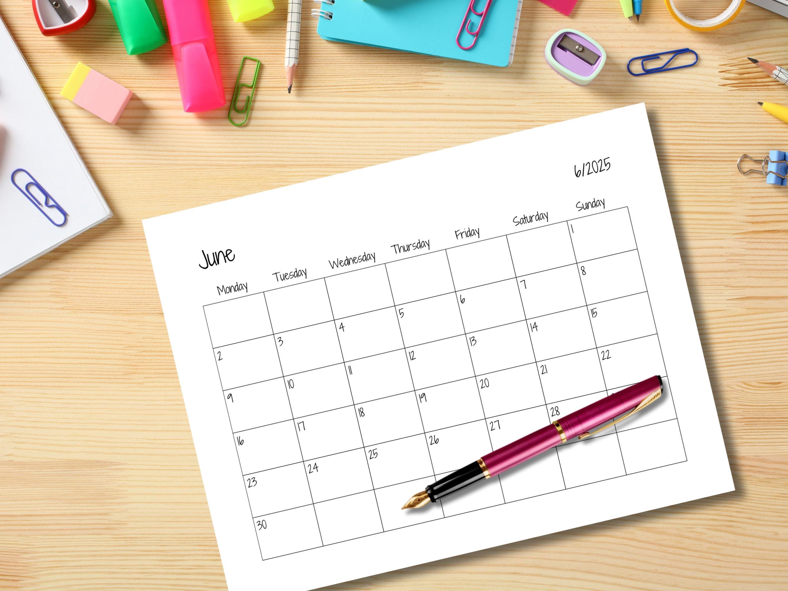 2025 Monthly Calendar Printable Minimalist PDF Planner Monday–sunday ...