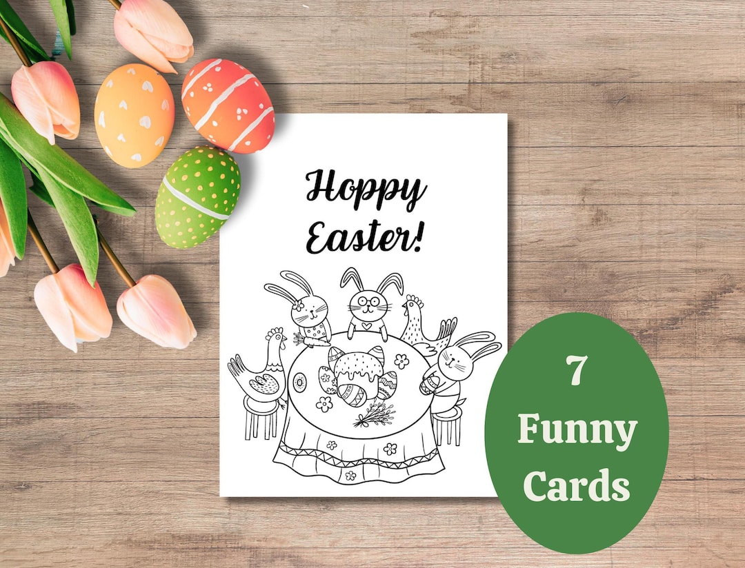 DIY Easter Card Coloring for Kids Printable Family Paper Craft Hoppy ...
