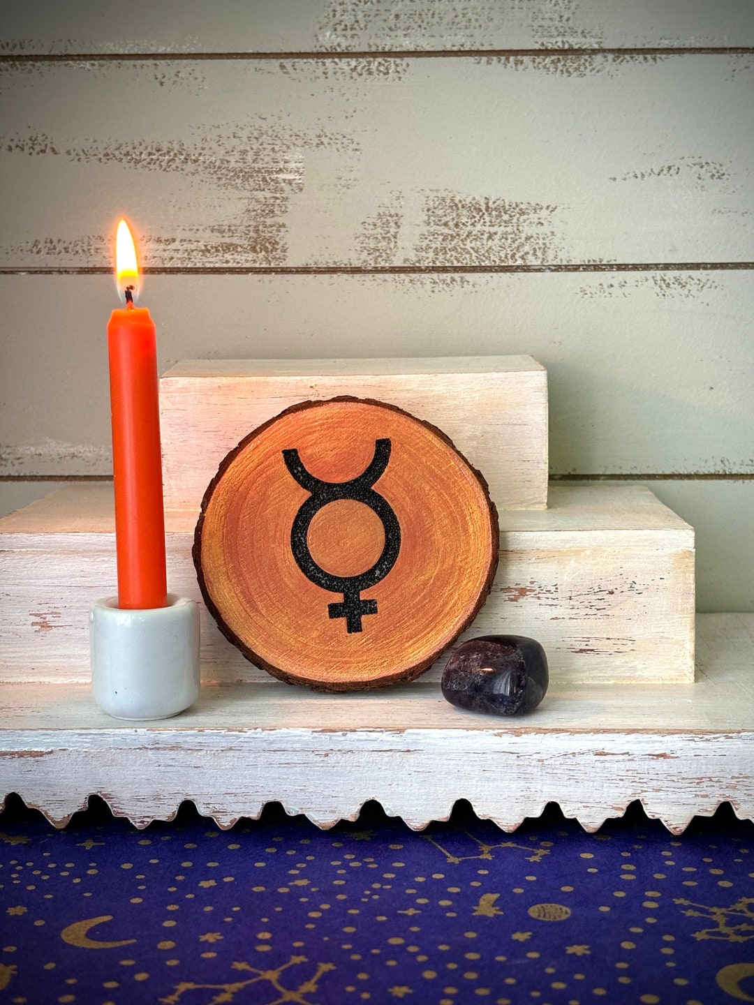 MERCURY Planetary Glyph Altar Set Talisman & Tumbled Fluorite Orange ...