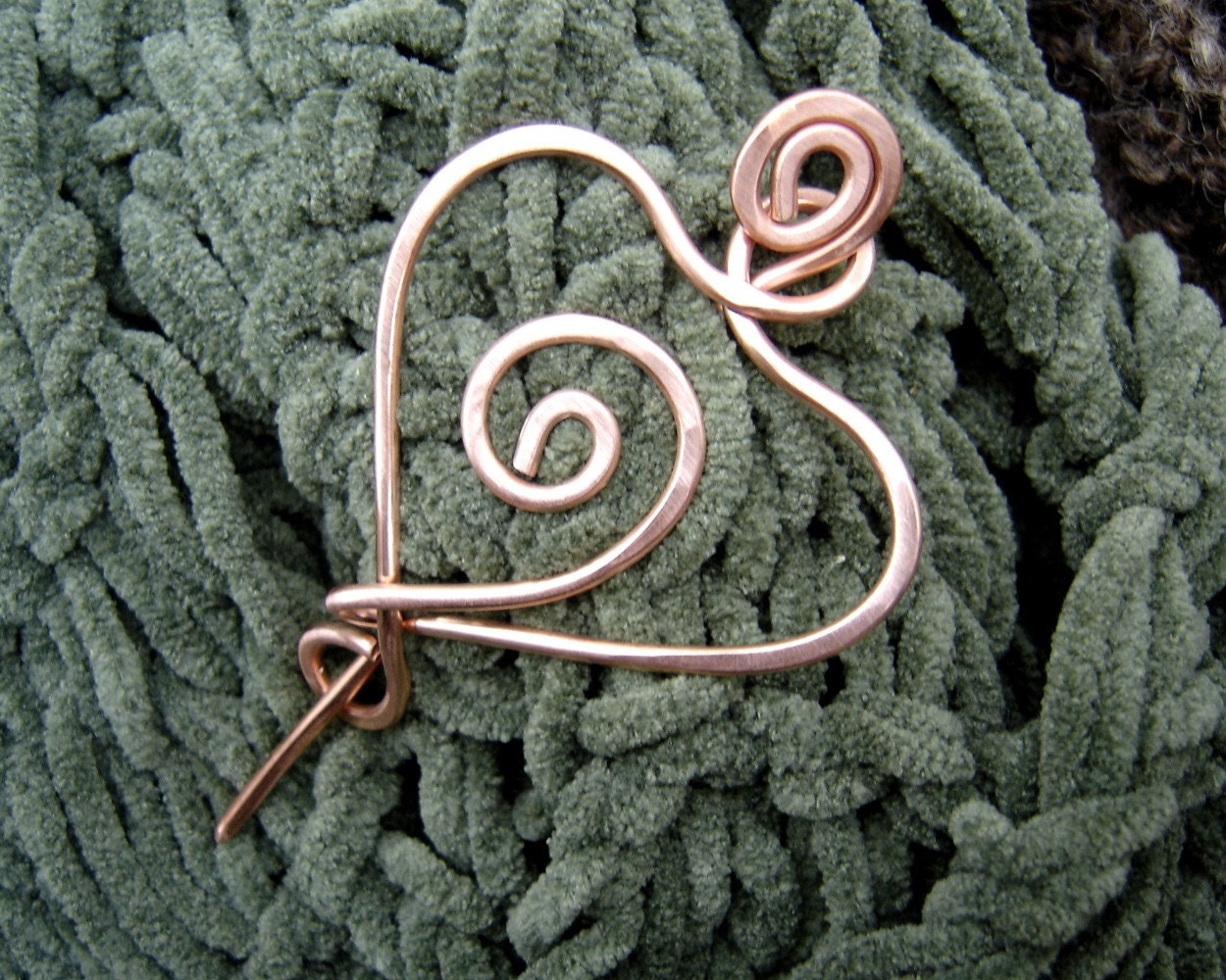 Spiral Heart Copper Shawl Pin, Scarf Pin, Sweater Fastener, Shrug ...