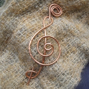 Big Large Treble Clef Copper Shawl Pin, Scarf Pin, Hair Pin, Barrette ...