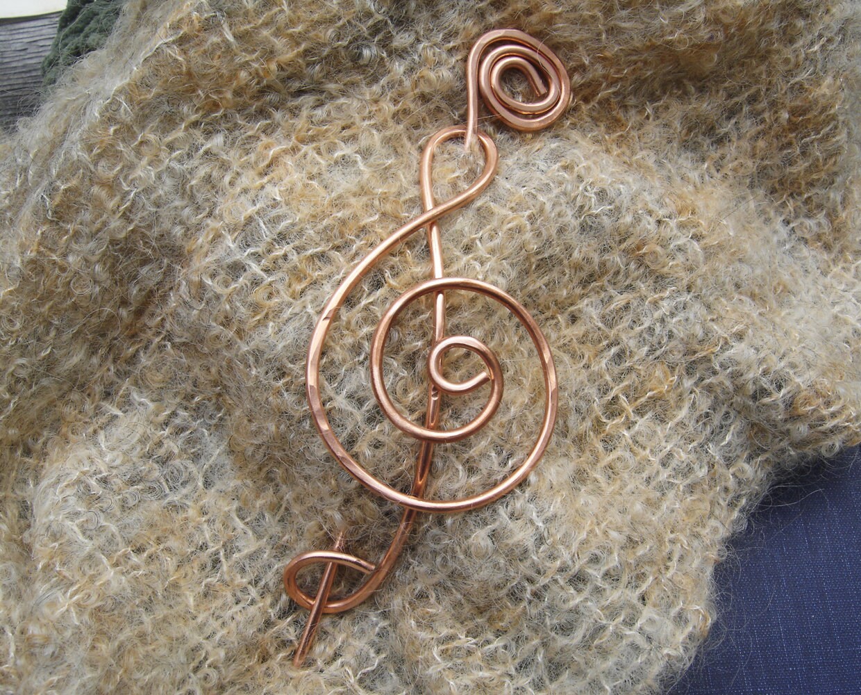 Big Large Treble Clef Copper Shawl Pin Scarf Pin Hair Pin - Etsy