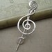 Treble Clef Silver Shawl Pin, Scarf Pin, Sweater Brooch, Hair Pin ...