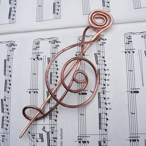 Big Large Treble Clef Copper Shawl Pin, Scarf Pin, Hair Pin, Barrette ...