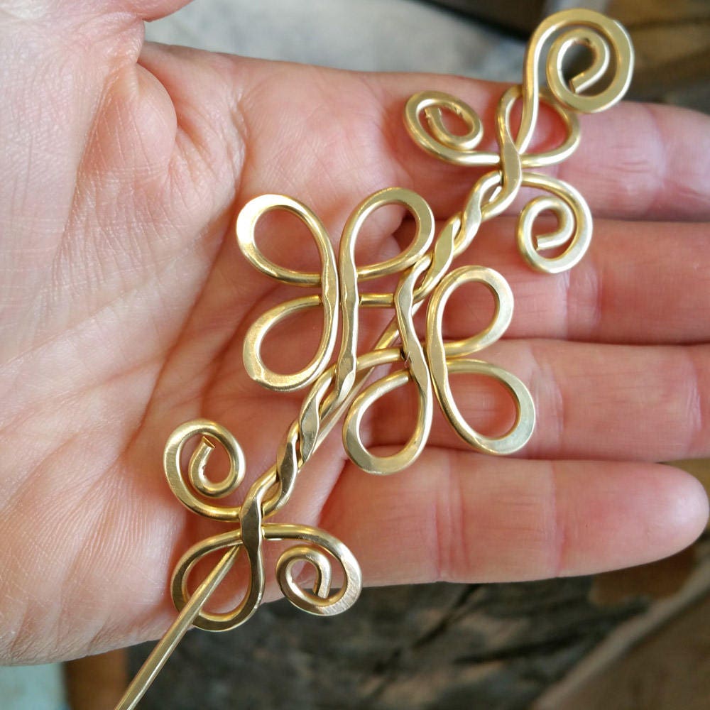Celtic Knot Hair Barrette Double Swirls and Curls Brass Shawl | Etsy
