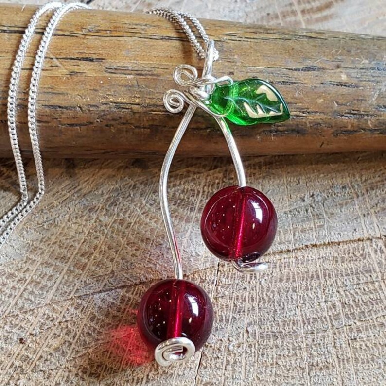 Cherry Pendant Sterling Silver Wire Cherry Necklace Red | Etsy