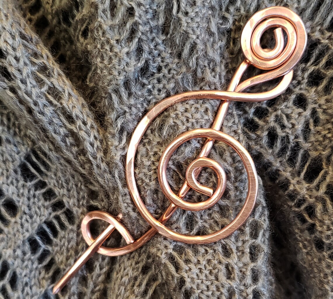 Big Large Treble Clef Copper Shawl Pin Scarf Pin Hair Pin - Etsy