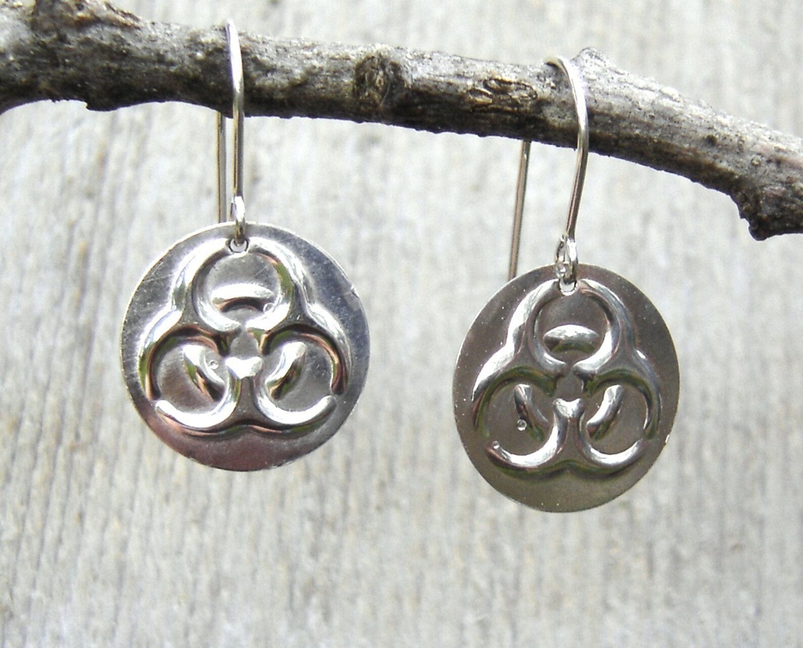 Biohazard Earrings sterling Silver Science Jewelry - Etsy