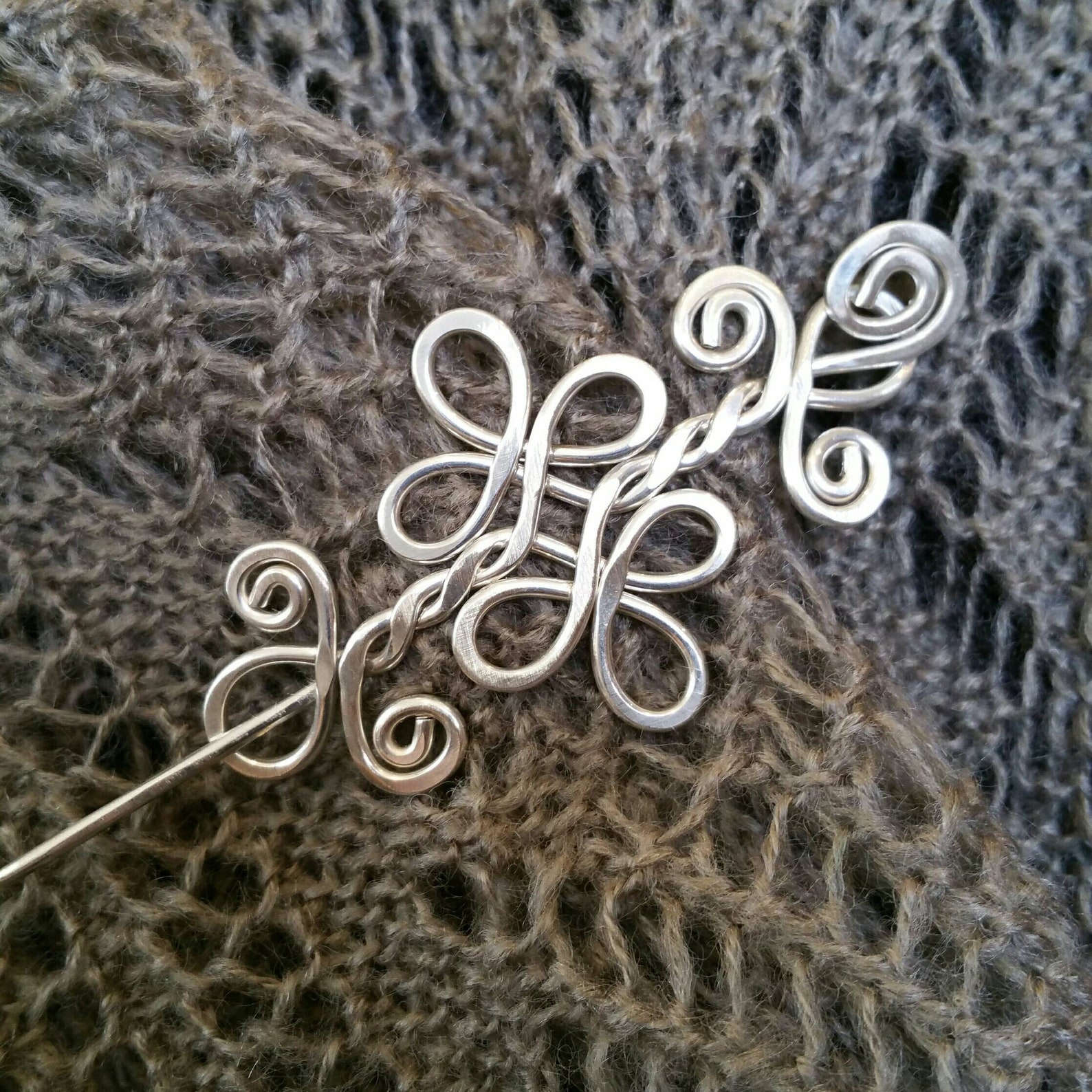 Celtic Double Swirls and Curls Sterling Silver Shawl Pin, Scarf Pin ...