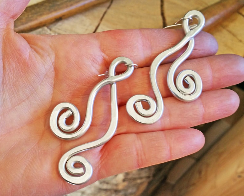 Dancing Swirls Spirals Big Earrings, Light Weight Aluminum Wire Dangle ...