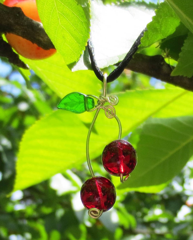 Cherry Pendant Sterling Silver Wire Cherry Necklace Red | Etsy