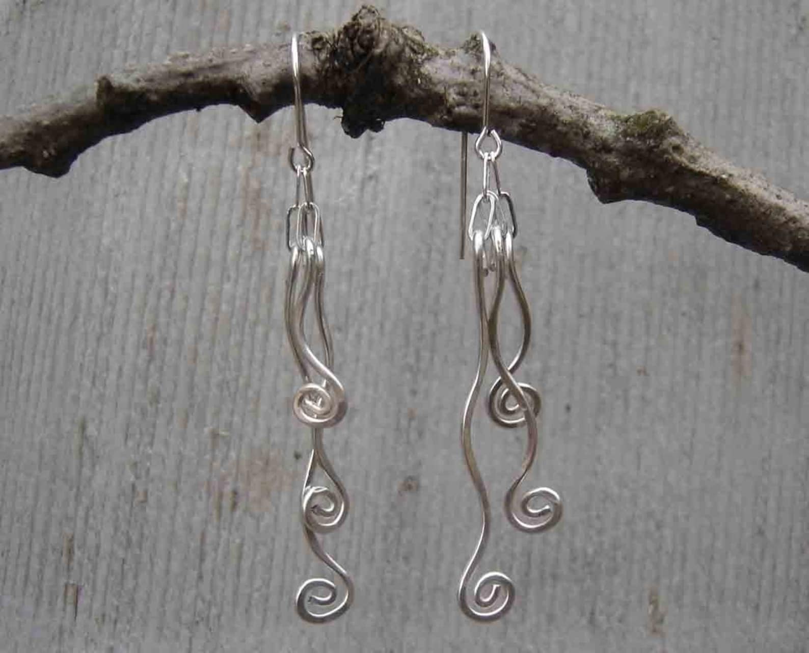 Tangle Dangle Long Sterling Silver Earrings: Swinging Vine Fringe ...