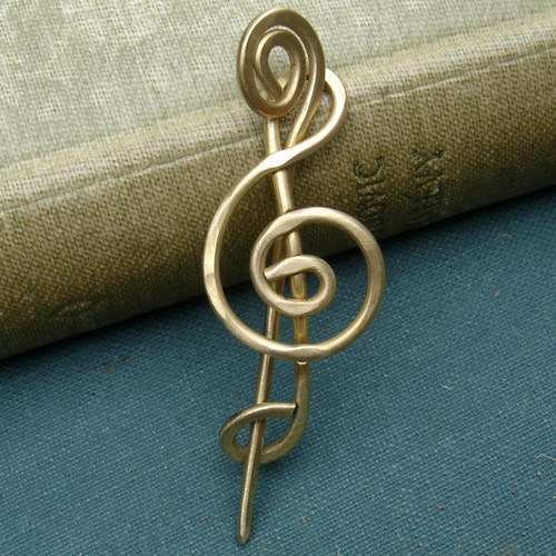 Brass Treble Clef Shawl Pin Scarf Pin Sweater Brooch Music - Etsy