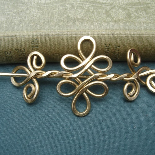 Celtic Double Crossed Loops Brass Shawl Pin Hair Pin Scarf - Etsy