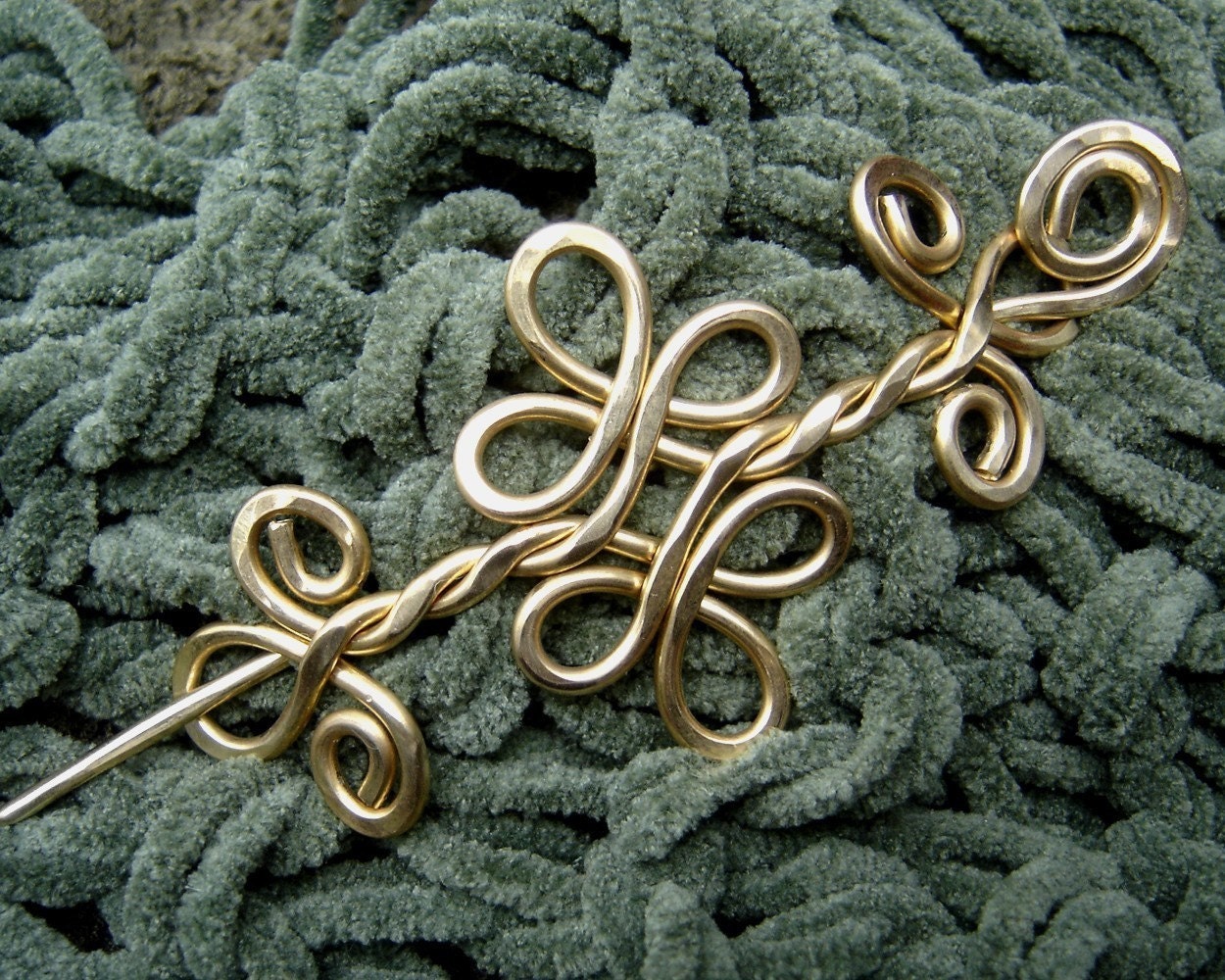 Celtic Knot Hair Barrette Double Swirls and Curls Brass Shawl - Etsy