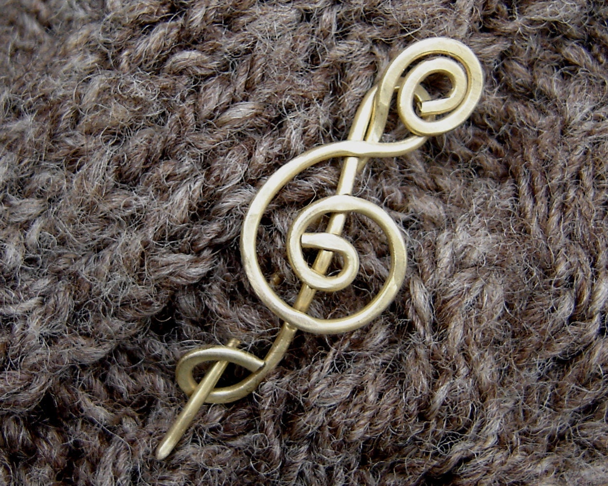Little Brass Treble Clef Shawl Pin Music Gift Scarf Pin - Etsy