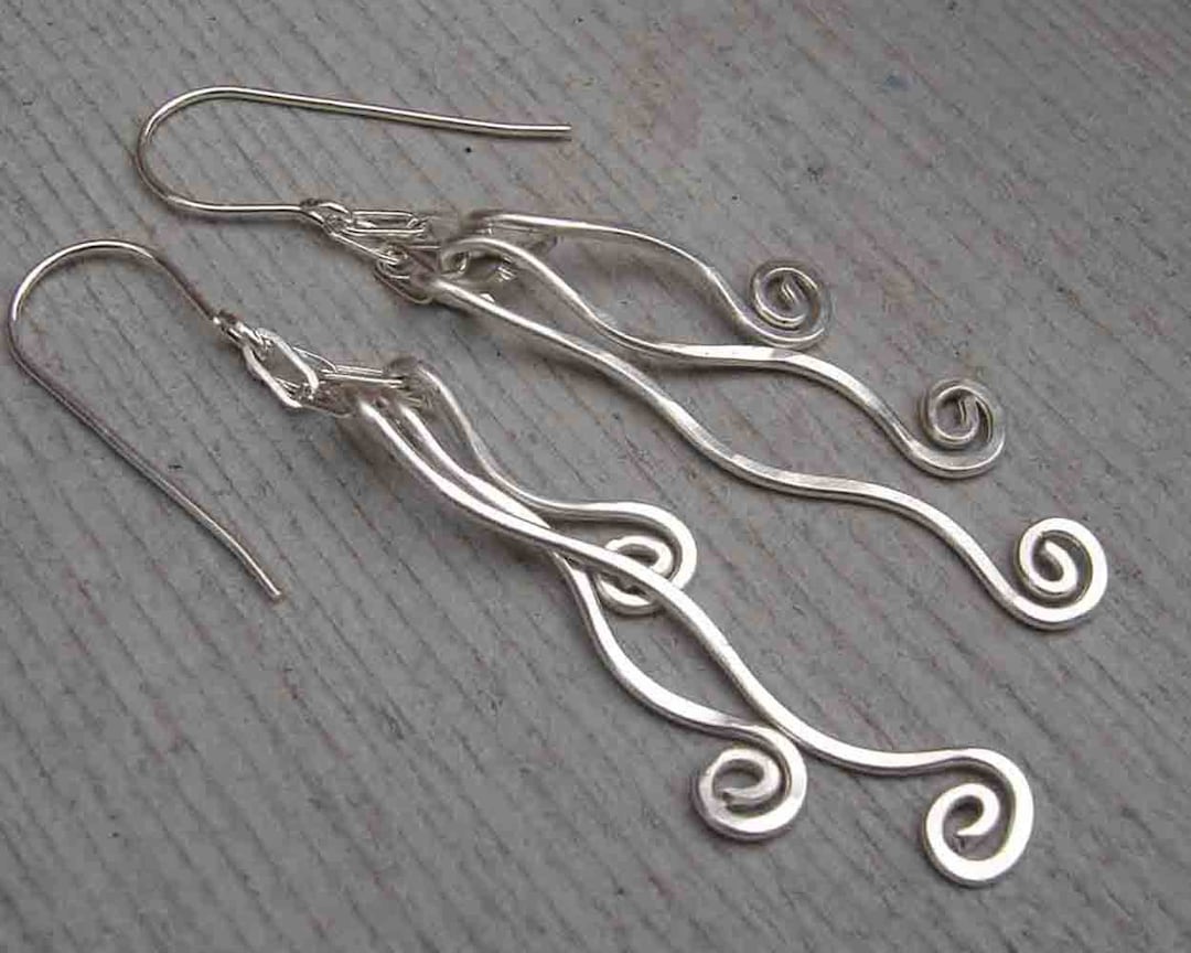 Tangle Dangle Long Sterling Silver Earrings: Swinging Vine Fringe ...