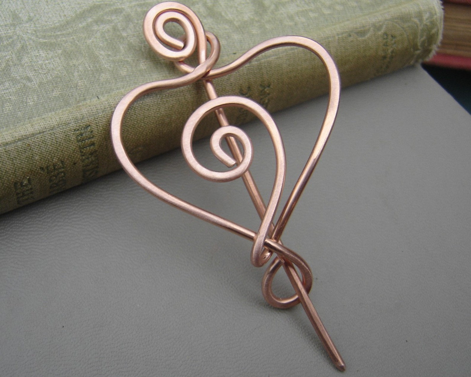 Spiral Heart Copper Shawl Pin, Scarf Pin, Sweater Fastener, Shrug ...