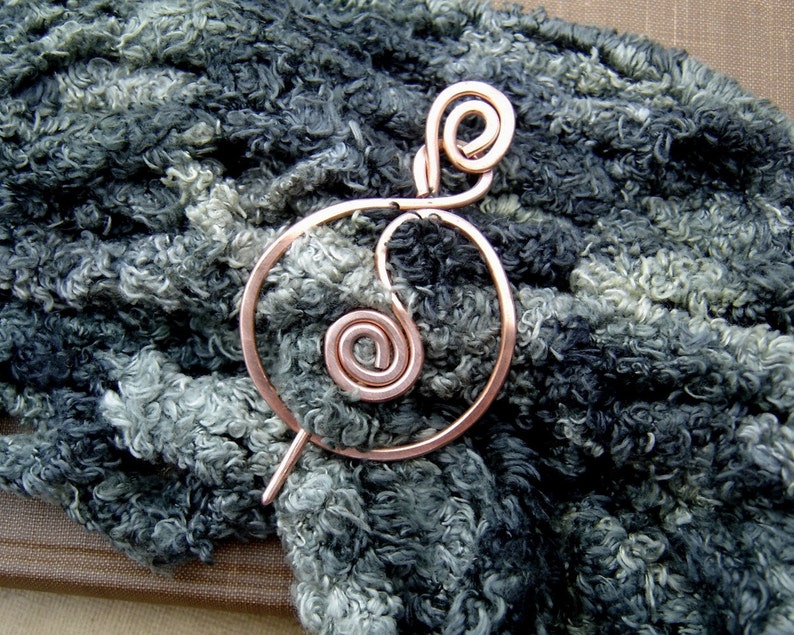 Spiraling Full Circle Copper Shawl Pin, Scarf Pin, Sweater Brooch ...
