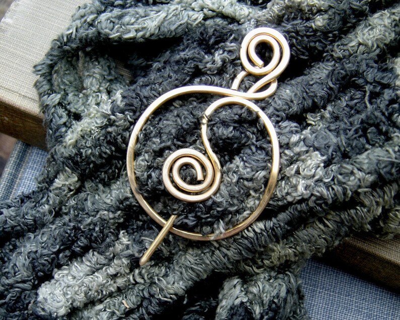 Spiraling Circle Brass Shawl Pin, Scarf Pin, Sweater Brooch, Hair Pin ...