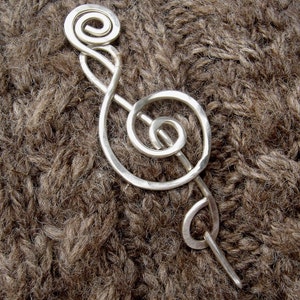 Treble Clef Silver Shawl Pin, Scarf Pin, Sweater Brooch, Hair Pin ...