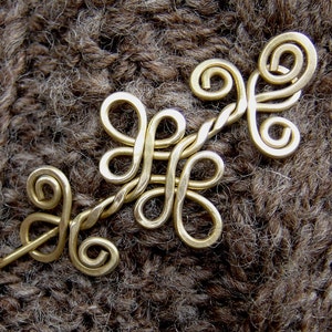 Little Brass Celtic Knot Double Swirls and Curls Shawl Pin, Scarf Pin ...