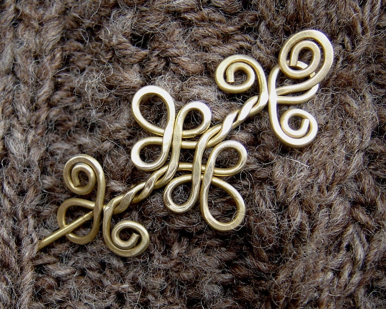Little Brass Celtic Knot Double Swirls and Curls Shawl Pin | Etsy