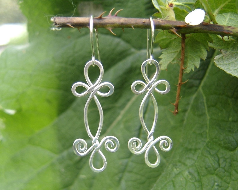 Celtic Sterling Silver Wire Dangle Earrings Double Swirl - Etsy