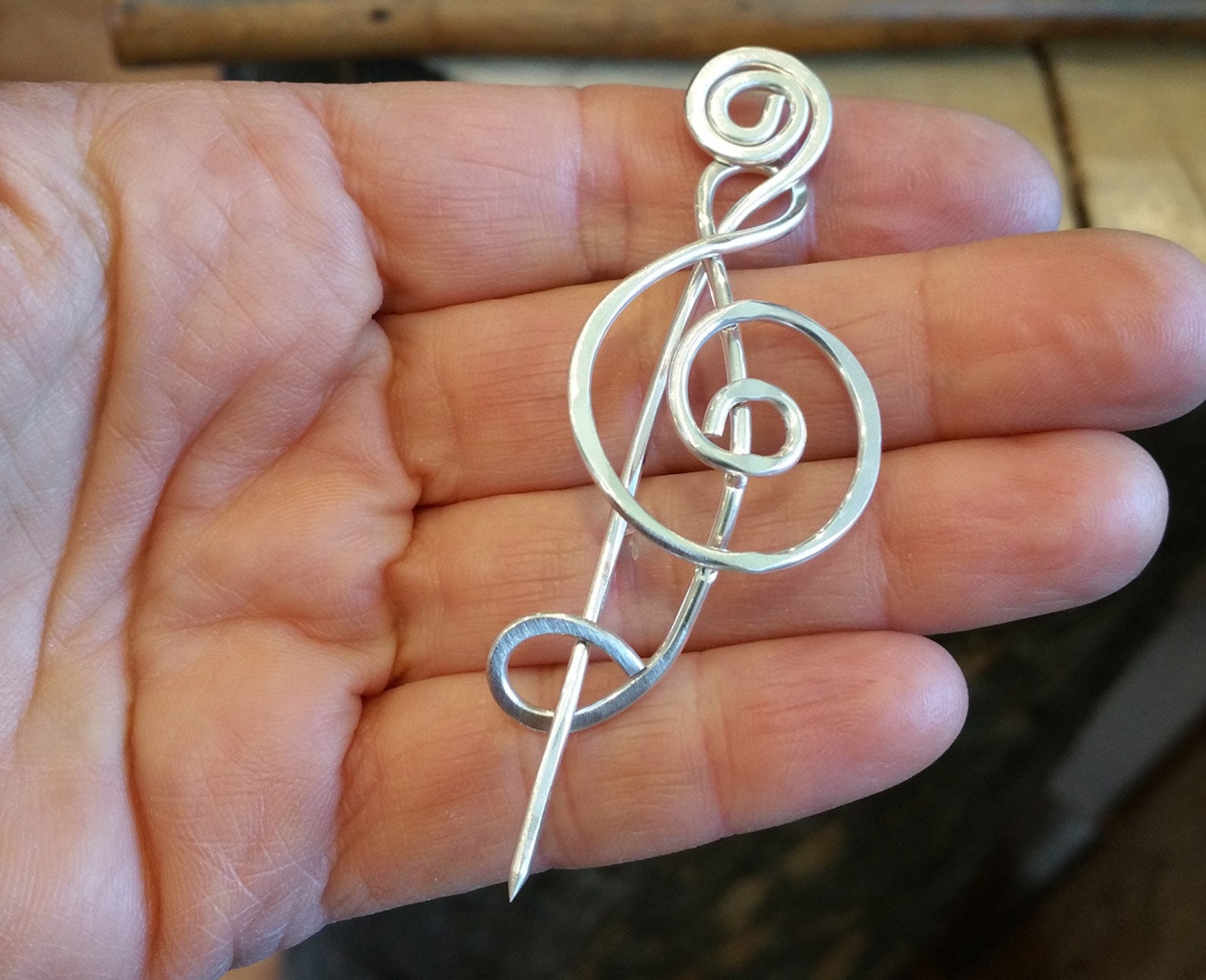 Treble Clef Silver Shawl Pin Scarf Pin Sweater Brooch Hair - Etsy