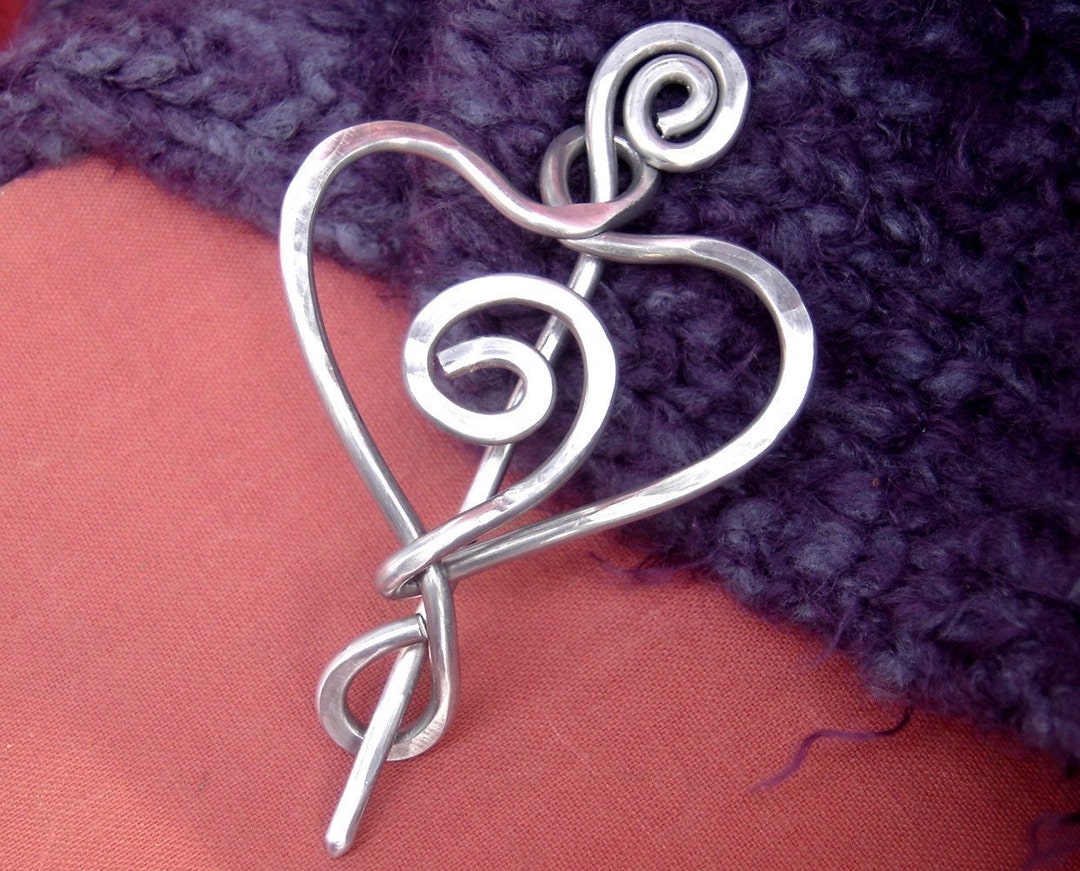 Spiral Heart Shawl Pin, Heart Pin, Heart Brooch for Sweater, Crochet ...