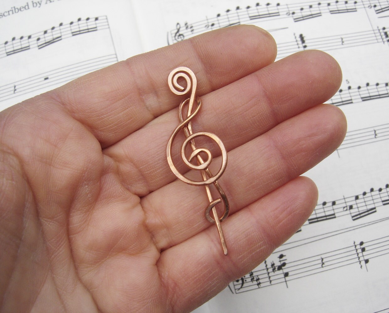Little Treble Clef Copper Shawl Pin Scarf Pin Music Brooch - Etsy