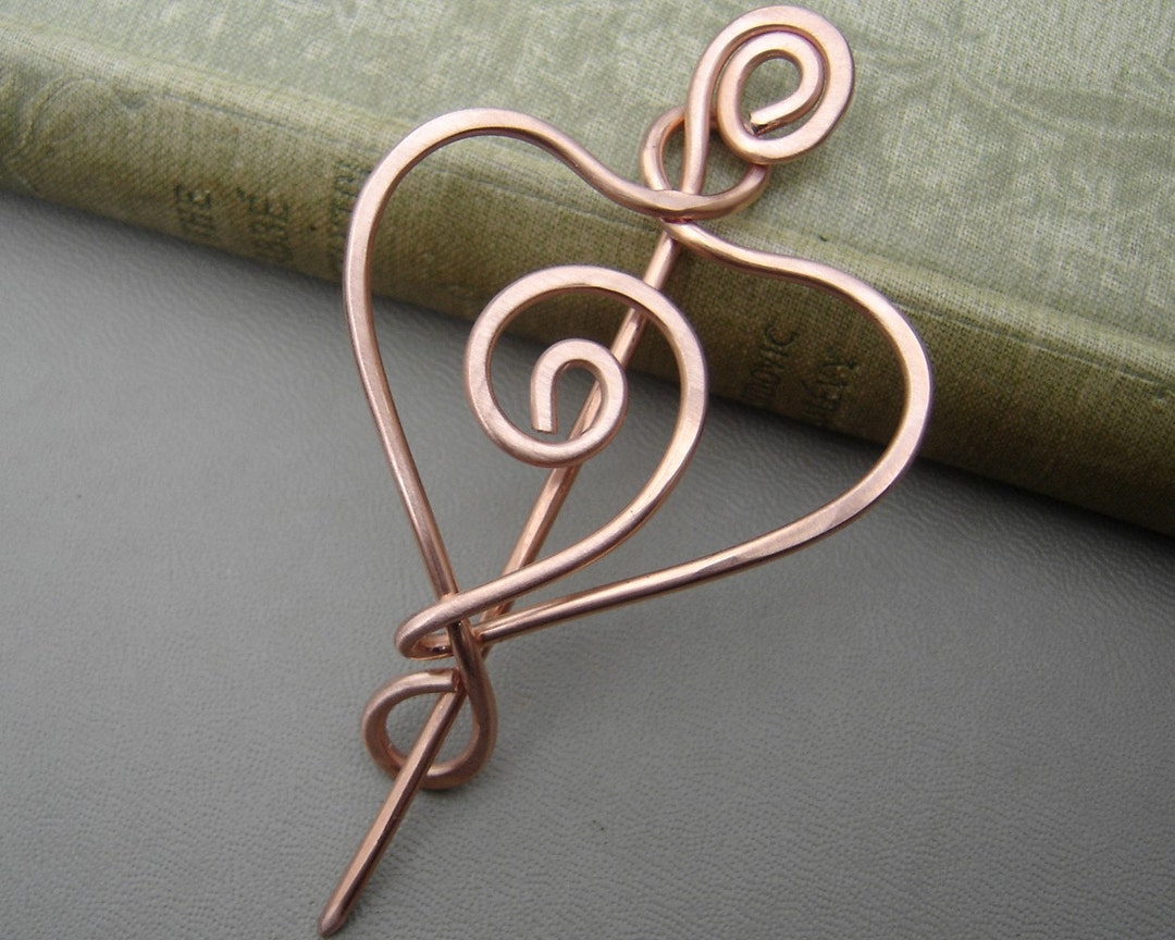 Spiral Heart Copper Shawl Pin, Scarf Pin, Sweater Fastener, Shrug ...