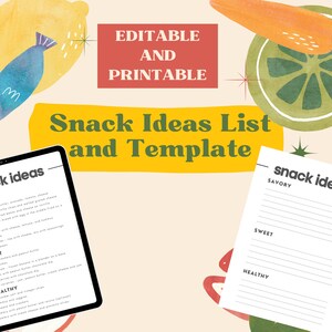 Snack Ideas List and Template - Editable and Printable - Digital ...
