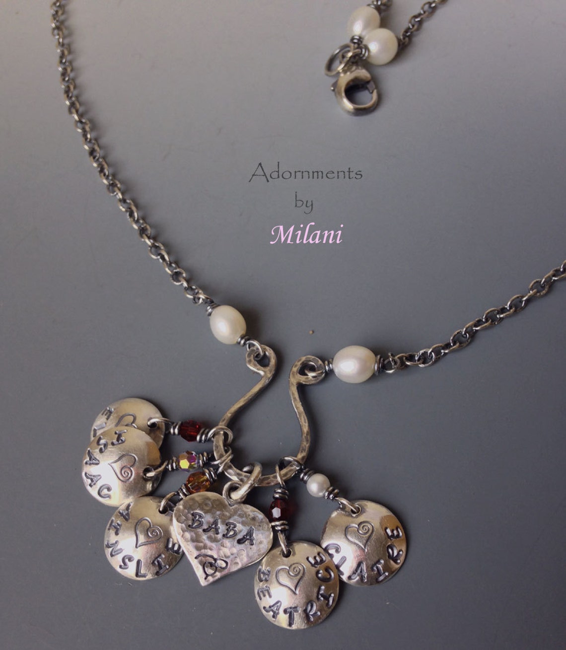 Baba Grandma Necklace With Pearls and Children Names Sterling - Etsy