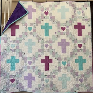 Christian Quilt With Crosses and Hearts Religious Throw Blanket for ...