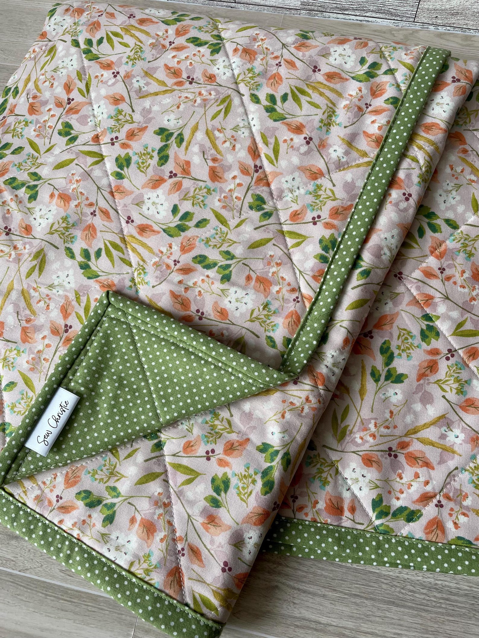 Handcrafted Floral Whole Cloth Baby Quilt: Crib Blanket for Nursery ...