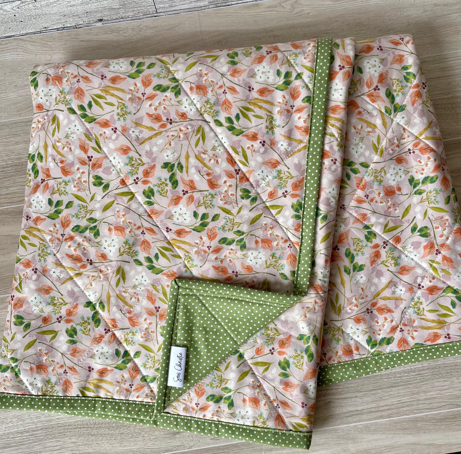 Handcrafted Floral Whole Cloth Baby Quilt: Crib Blanket for Nursery ...