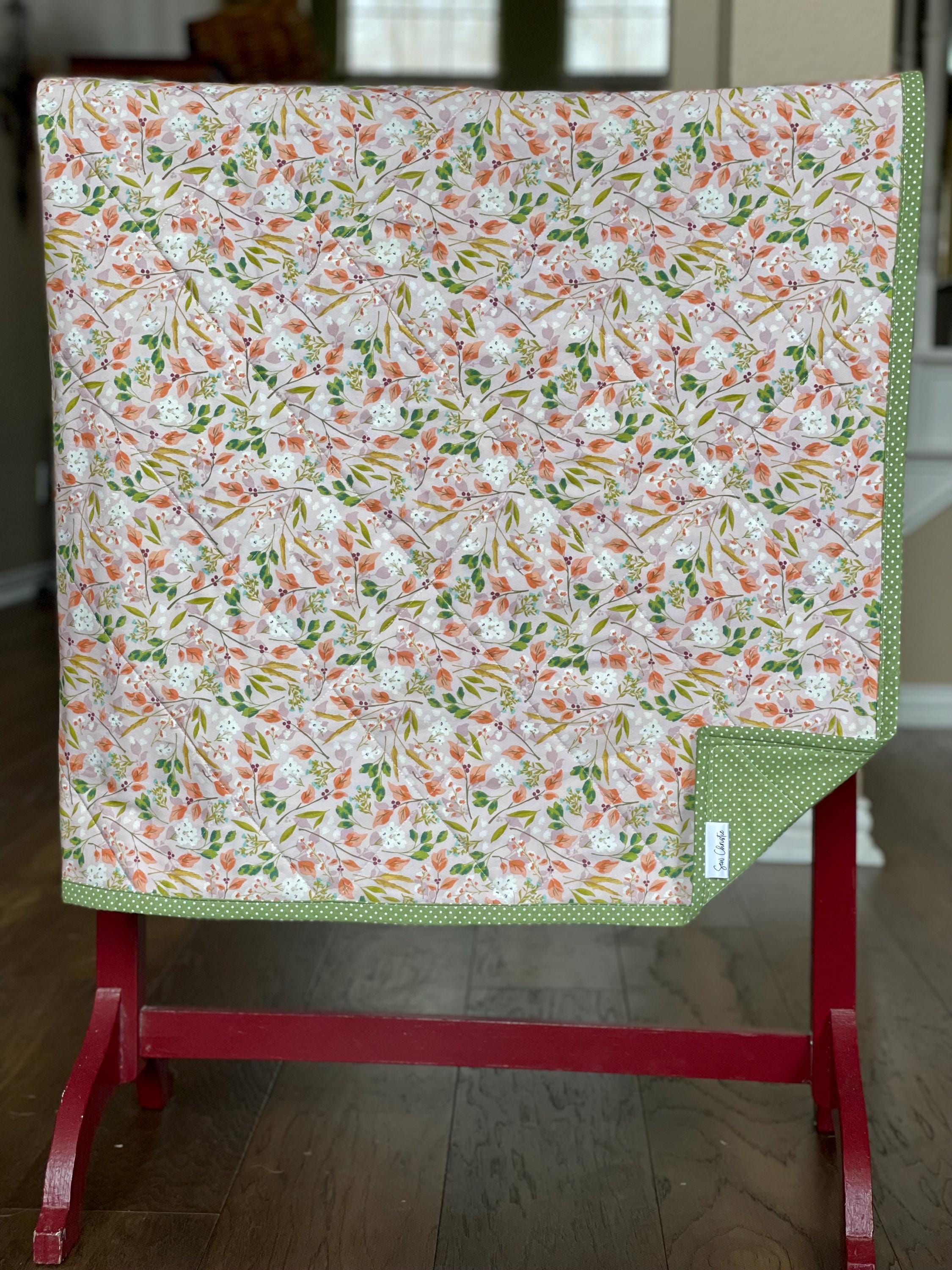 Handcrafted Floral Whole Cloth Baby Quilt: Crib Blanket for Nursery ...
